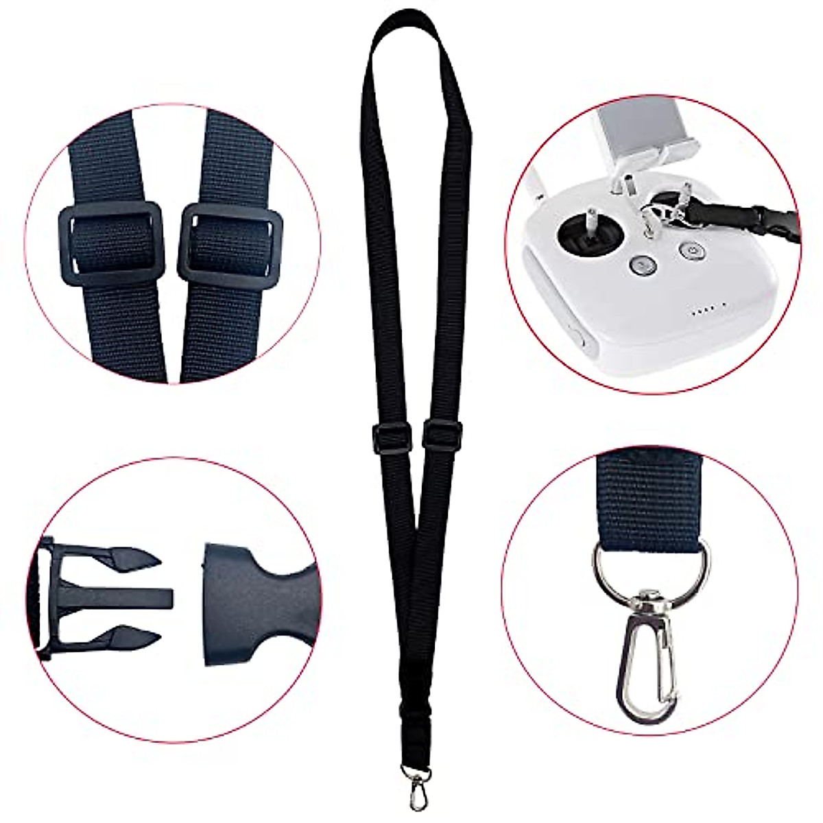 Wanty Remote Controller Lanyard Padded Neck Black Nylon Strap for DJI Drone Phantom 3 4 Pro Inspire 1, Adjustable and Detachable