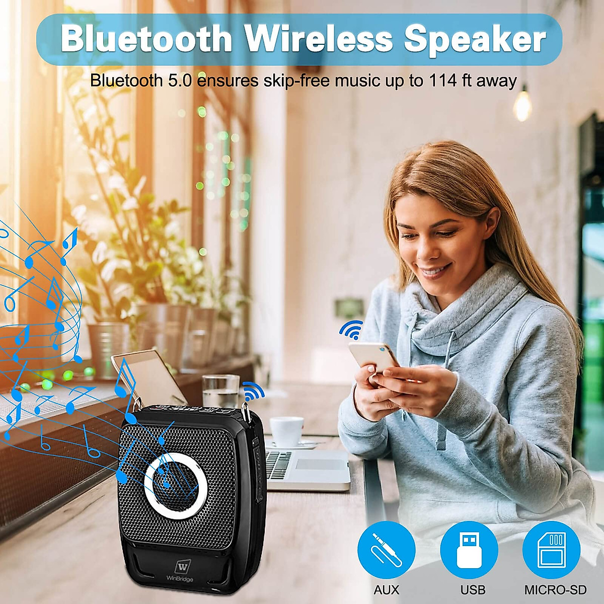 Bluetooth Voice Amplifier Personal Portable Pa System, 25W Megaphone Speaker with 2 Wireless Mics, Voice Amplifier with Wireless Microphone System for Teachers Teaching Singing Outdoor Indoor ect