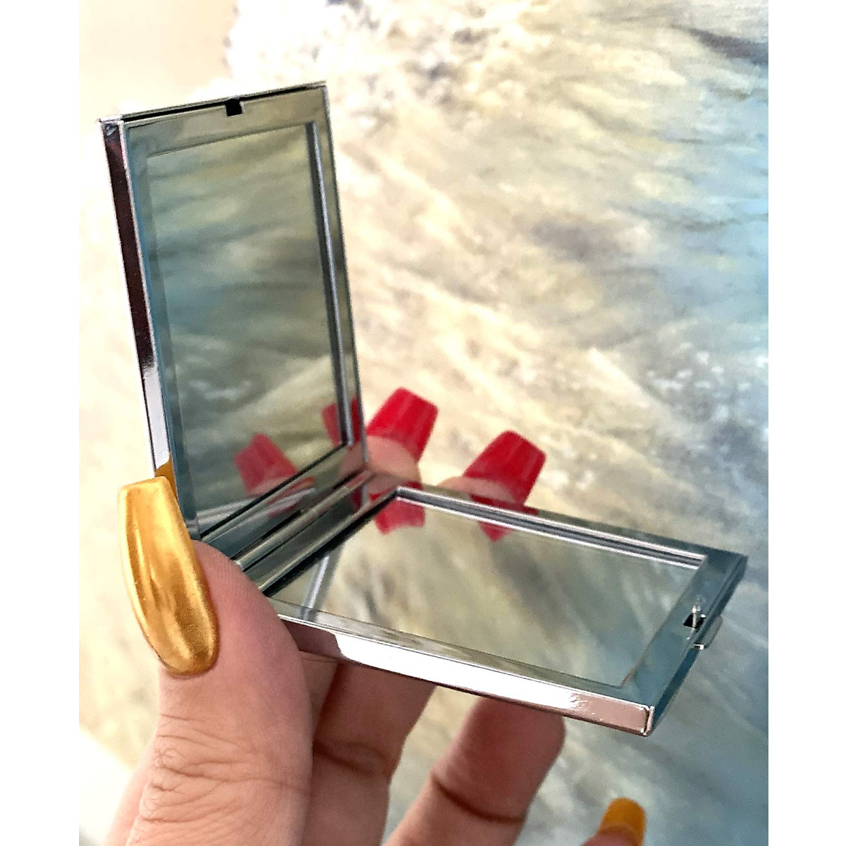 Azi 2 Classic Celtic Style Travel Pocket & Purse Mirror. 1 Round and 1 Square Double Sided Christmas Red & Green Irish Design Pattern Floral & Swirl