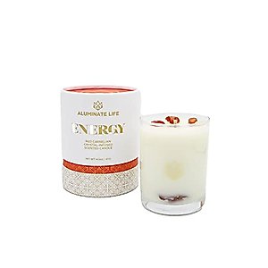 Aluminate Life Luxury Glass Jar Candle, Energy - Red Carnelian Crystal Infused - Scents of Lemon, Grapefruit, & Bergamot - Passion, Confidence, & Vitality - Coconut Wax, Essential Oils, Dr. Developed