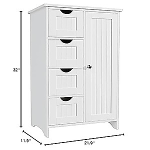 YESHOMY Bathroom Storage Cabinet, Side Free Standing Organizer with Large Space and Adjustable Shelves, Home Office Furniture for Multifunction in Living Room, Hallway, Kitchen, Bedroom, White