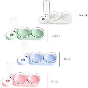 Dog Bowls for Food and Water, Dog Cat Water Dispensers and Feeder, 15° Tilted Removable 2 Cat Bowls, 1 Automatic Gravity Water Bottle, for Pets Such as Multiple Cats or Dogs (White)