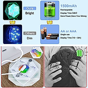 Pool Lights, Rechargeable Submersible LED Lights with Suction Cups & Remote Control IP68 Waterproof Pool Lights for Above Ground Pools 16 Color Underwater Lights for Pool Pond Hot Tub Aquarium(1 Pack)