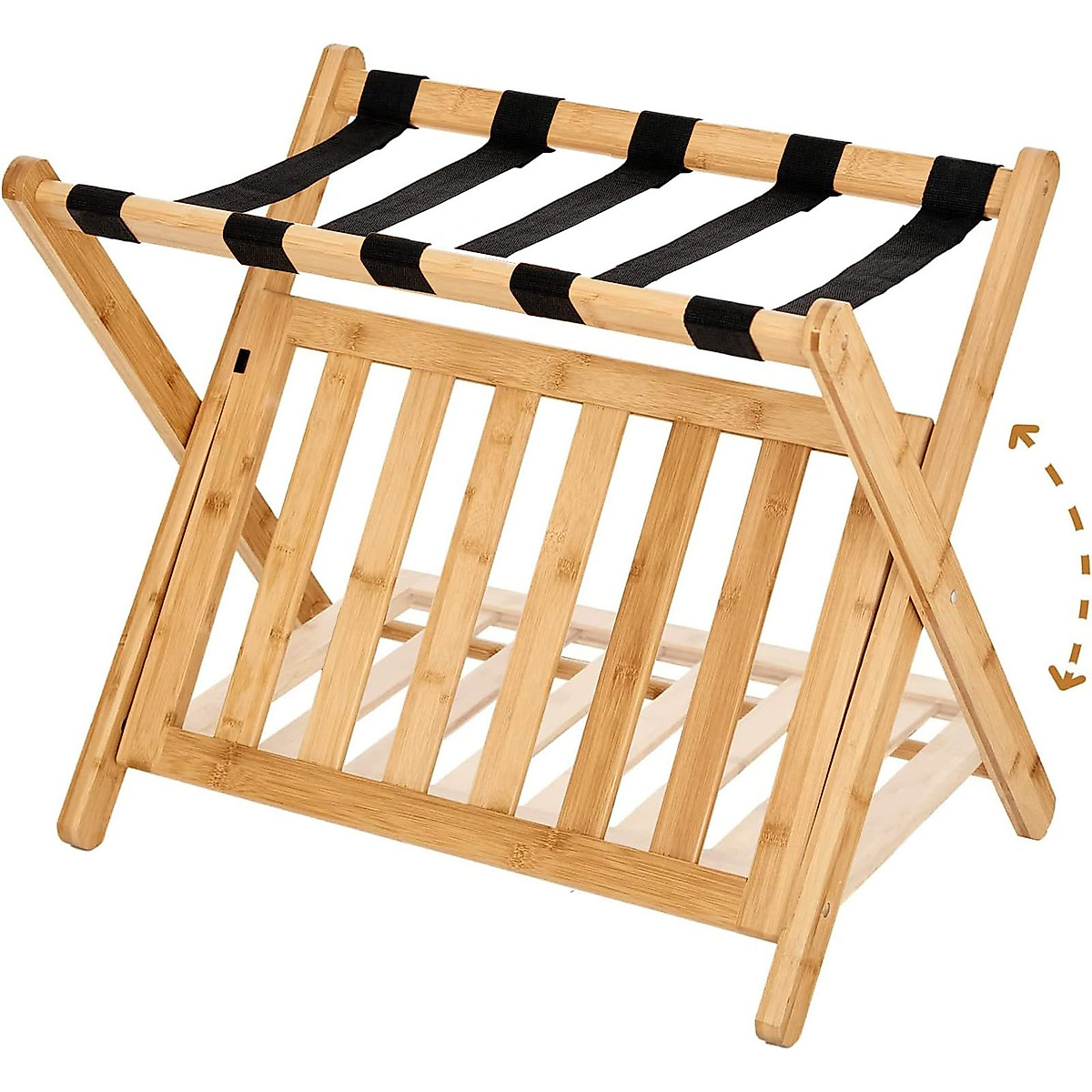 koyasiry Fully Assembled Luggage Rack,2-Packed,Foldable Bamboo Luggage Rack for Guest Room Suitcase Stand with Nylon Straps,Luggage Stand Bamboo Luggage Holder with Shelf for Bedroom,Hotel,No Assembly