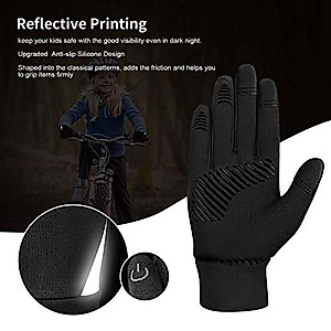 YukiniYa Kids Winter Gloves Back Water Resistant Touchscreen Warm Soft Lining Gloves for Boys Girls 3-15 Years Black
