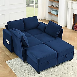 FANYE Oversized Modular Sectional Sofa with Storage Seats,DIY Free Combine Sofa&Sofabed Reversible Modular&Sectional Convertible to L/U Shaped W/Chaises,Twin XL Sleeper Couch Bed for Living Room
