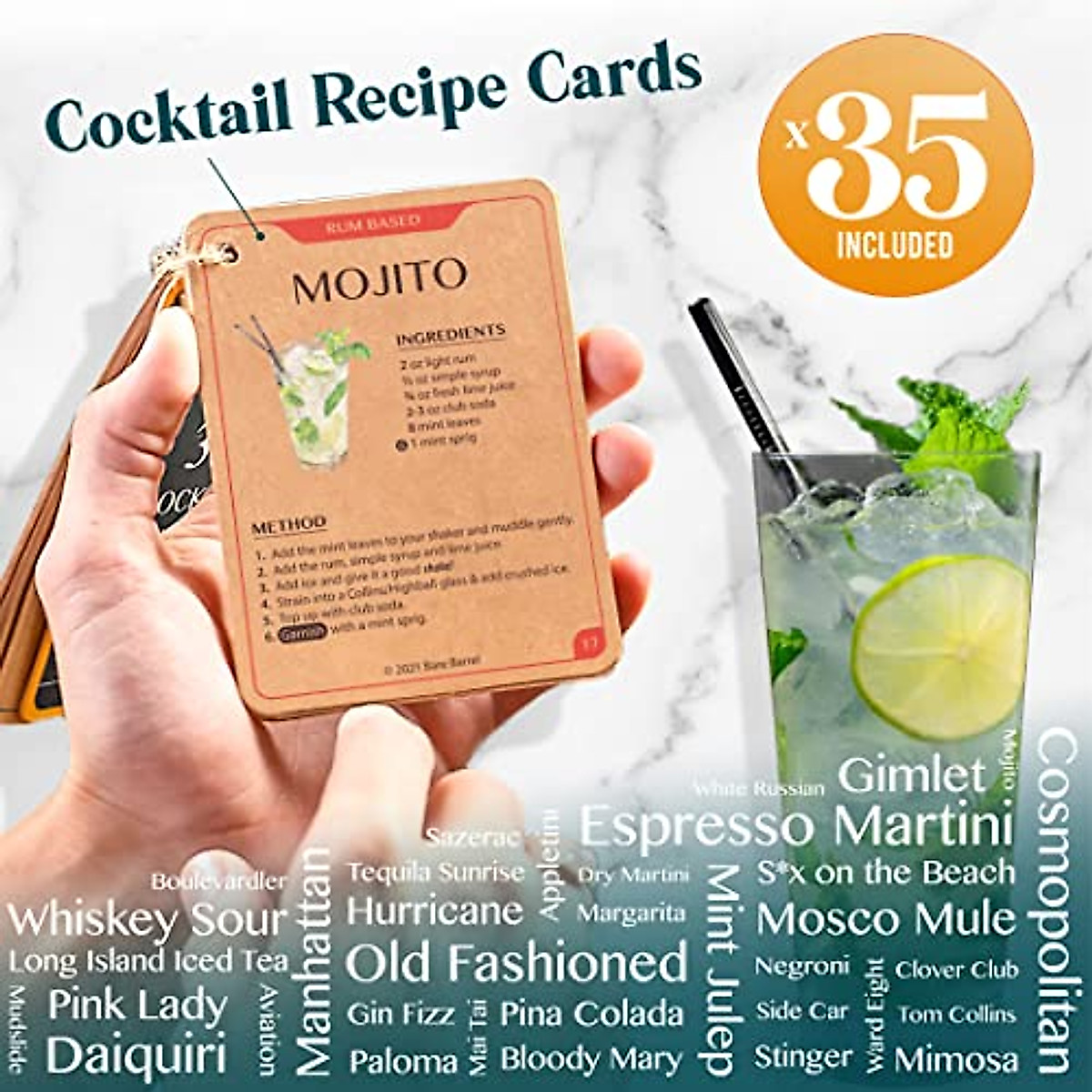 Deluxe Mixology Bartender Kit Bar Set | 14-Piece Martini Cocktail Shaker Set | Professional Barware Mixing Tools for Home Bartending | Bamboo Stand Recipe Cards | Gift Set for Him & Her (Silver Black)