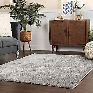 Superior Indoor Large Shag Area Rug with Non-Skid Foam Backing, Ultra-Soft & Fluffy Shaggy Rugs for Living Room, Bedroom, Office, Dining, Home Floor Decor, California Collection, Silver, 10' X 14'