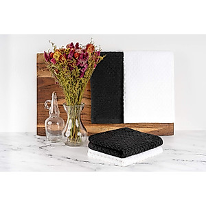 Dish Cloth Towels [12x12] Black and White Dobby Weave Kitchen Dish Towels, Soft and Real Absorbent 100% Cotton - Machine Washable - 12 Pack