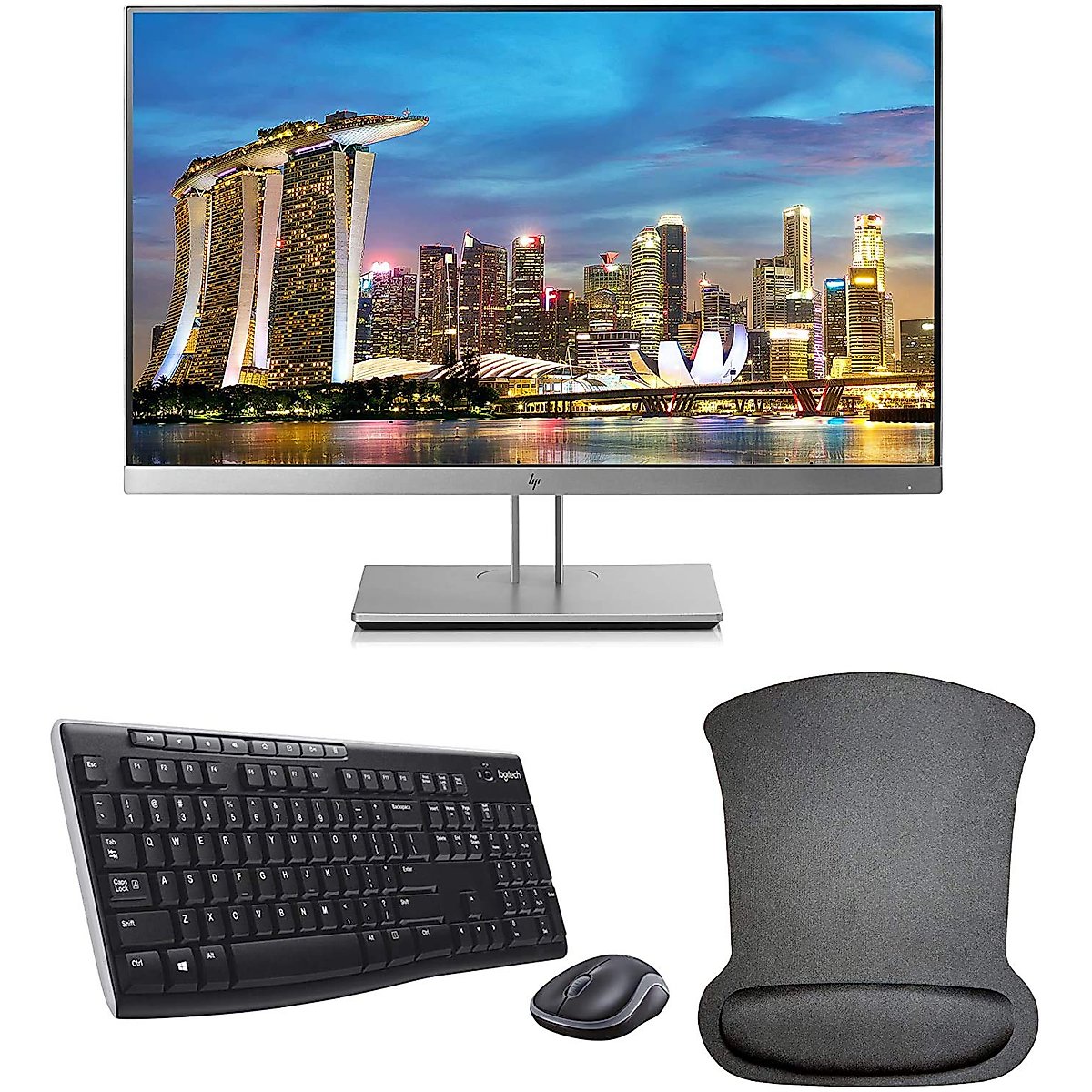HP EliteDisplay E233 23 Inch 1920 x 1080 (1FH46A8#ABA) Full HD IPS LED Backlit Monitor Bundle with HDMI, VGA, DisplayPort, Gel Mouse Pad, and MK270 Wireless Keyboard and Mouse Combo