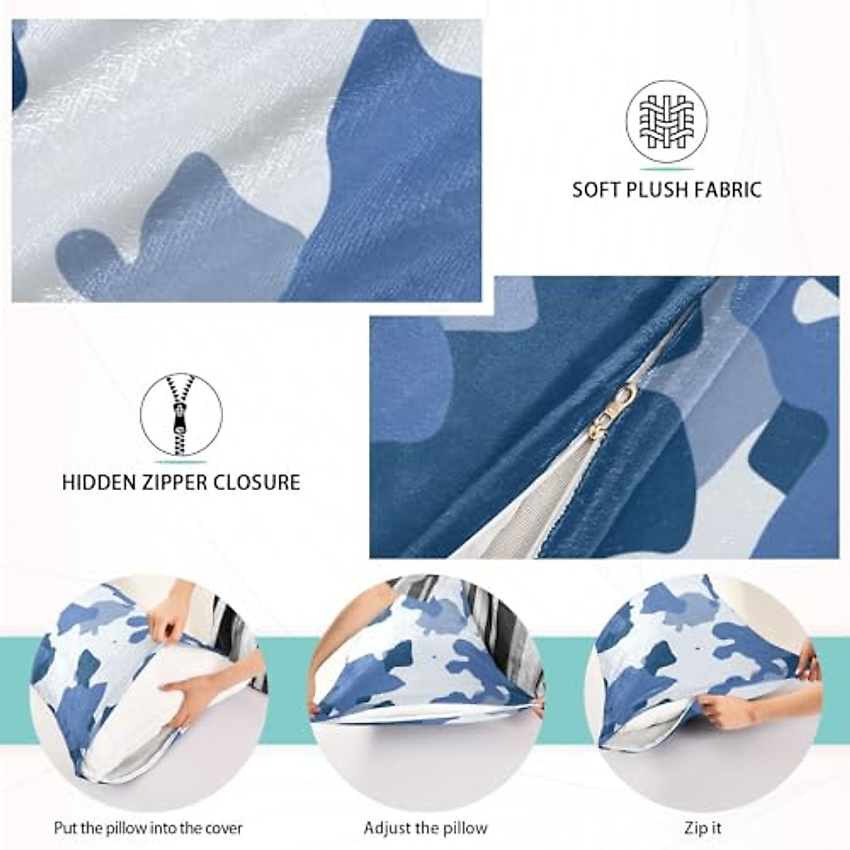 Blue Camo Pillowcase for Hair and Skin Body Pillow Cover Body Pillow Case Standard Size 20"X 26" Velvet Pillow Cases with Zipper for Pillow