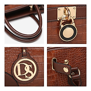 Dasein Women Handbags Top Handle Satchel Purse Shoulder Bag Hobo Bag Work Bag Set 2pcs (Croco Coffee)