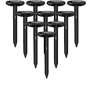 Gold Label Premium Waterproof Ultrasonic Solar Animal Repellent | Long Lasting Humane Solar Pest Control Spikes for Groundhog, Gopher, Vole, Mole, Snake, Chipmunk, Racoon, Squirrel, Mice | 10 Pack