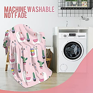 Levens Llama Alpaca Throw Blanket Pink Background Blanket for Bed Couch Sofa Lightweight Travelling Camping Throw for Kids Adults 50"x60"