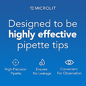MICROLIT - 10 mL Micropipette Pipette Tips, Low-Retention Hydrophobic Transfer Pipette Tips, Nonpyrogenic Sterile Plastic, Clean-Release Laboratory Pipette Tips, 100 Count