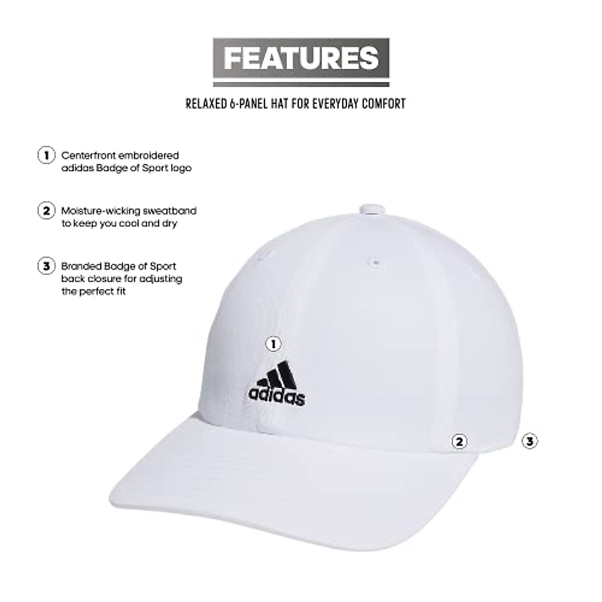 adidas Women's Saturday Relaxed Fit Adjustable Hat, White/Black, One Size