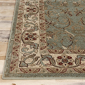 Superior Indoor Runner Rug, Jute Backed Rugs for Bedroom, Living/Dining Room, Office, Entryway, Hallway, Kitchen, Traditional Floral Scroll Floor Decor, Heritage Collection, Green, 2' x 11'