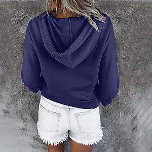 prime deals today clearance Beach Hoodies For Women Dressy Casual Hoodies For Women Long Sleeve Pullover Tops Drawstring Hooded Sweatshirts Fall Fashion Outfits 2023 Navy M