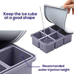 Large Square Ice Cube Tray with lid, Big Block Ice Cube 2 Inch, Giant Cocktail Silicone Ice Maker, Scotch Whiskey Ice Cube, Easy Release Reusable Ice Cubes for Soup Freezer Wine Juice