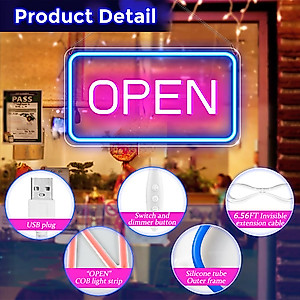 ROLANCHE Open Signs for Business Window, 16"x 9" Neon Open Sign, Bright COB Chip LED Open Sign with ON/OFF Switch, Blue & Pink Open Light Up Sign for Wall, Shop, Hotel, Horizontal