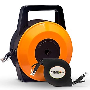 Retractable Network Cable Extender, 50 Ft (15 Meter) CAT 6 Ethernet Cable Flat-Portable 1Gbps Data Speed-Swiftly Setup Temp Networks-Cascadable Male-Female RJ45 Connector-UTP Cable Reel