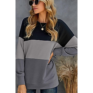 KINGFEN Womens Fall Fashion Clothes 2024 Oversized Crewneck Sweatshirt Long Sleeve Casual Shirts Plain Color Block Lightweight Pullover Sweatshirts No Hood Comfy Tops Outfits Sweaters Black Small