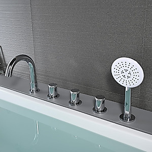 5 Hole Bathtub Faucet Chrome, Roman Tub Faucet with Sprayer, Deck Mount Tub Faucet, Three Handle Tub Faucet Set, High Flow Bath Tub Faucet Brass Tub Filler - JIAENLEMA