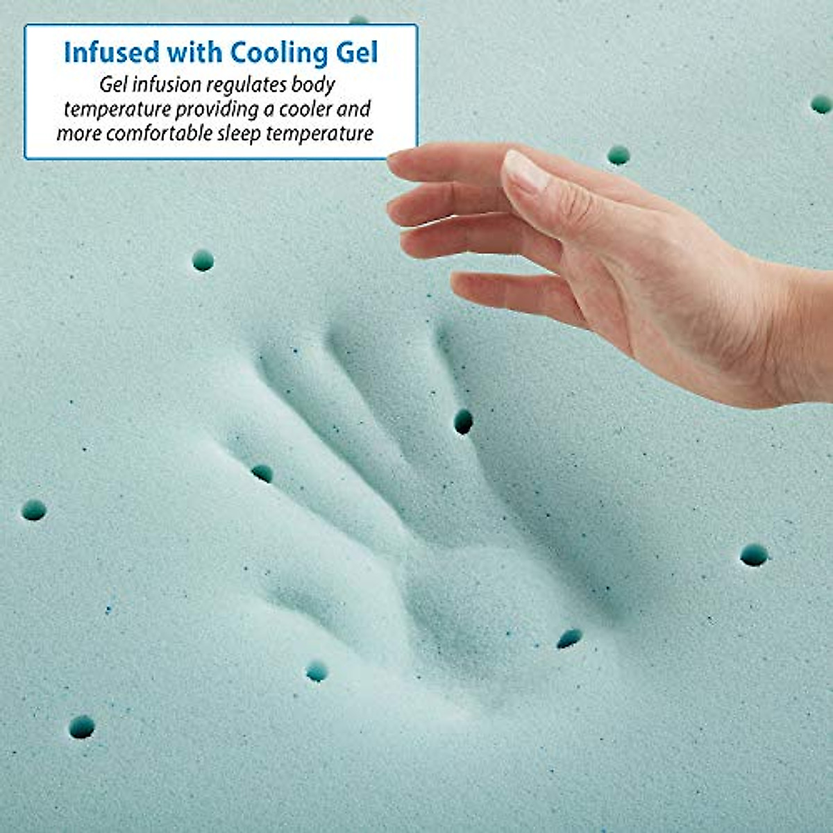 Nestl Bedding Mattress Topper, 2 Inch Memory Foam Topper, Gel Infused Memory Foam Mattress Topper, Ventilated Design Mattress Pad, Queen, Blue