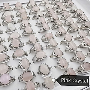 XSWLKJ Wholesale lots 50Pcs Wholesale Lot Mixed Ring Natural Stone Rings Women Gemstone Jewelry Bulk