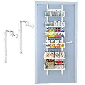 Emmalee Over the Door Pantry Organizer, 6-Tier Hanging Spice Rack with Adjustable Hooks Detachable Frame, Space Saving Door Organizer for Kitchen, Storage Room, Bathroom, Bedroom (6 Tier, White)