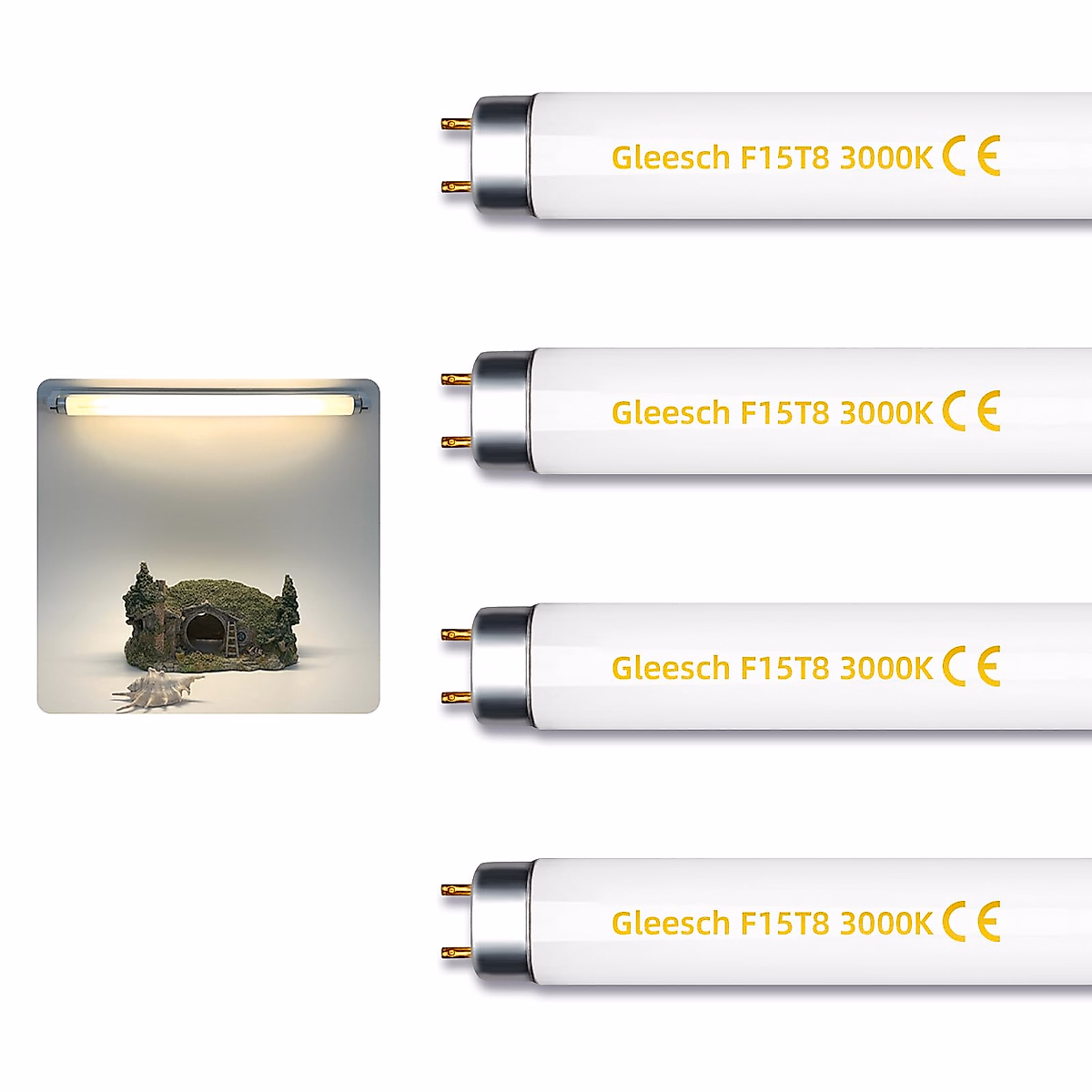 15W 18" T8 Fluorescent Linear Tube Bulb F15T8/WW Warm White Light 3000K Medium Bi-Pin G13 Base 4 Pack