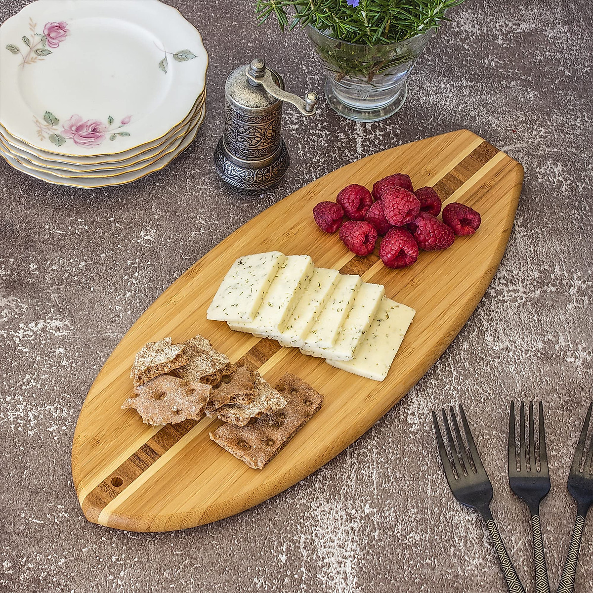 Totally Bamboo Lil' Surfer Surfboard Shaped Bamboo Serving and Cutting Board, 14-1/2" x 6", Brown