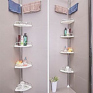CNCEST 4 Tier Bathroom Shower Storage Shelf Corner Shower Caddy Tension Pole Rust Proof Telescopic Rod Storage Rack Organizer Corner Shower Organizer