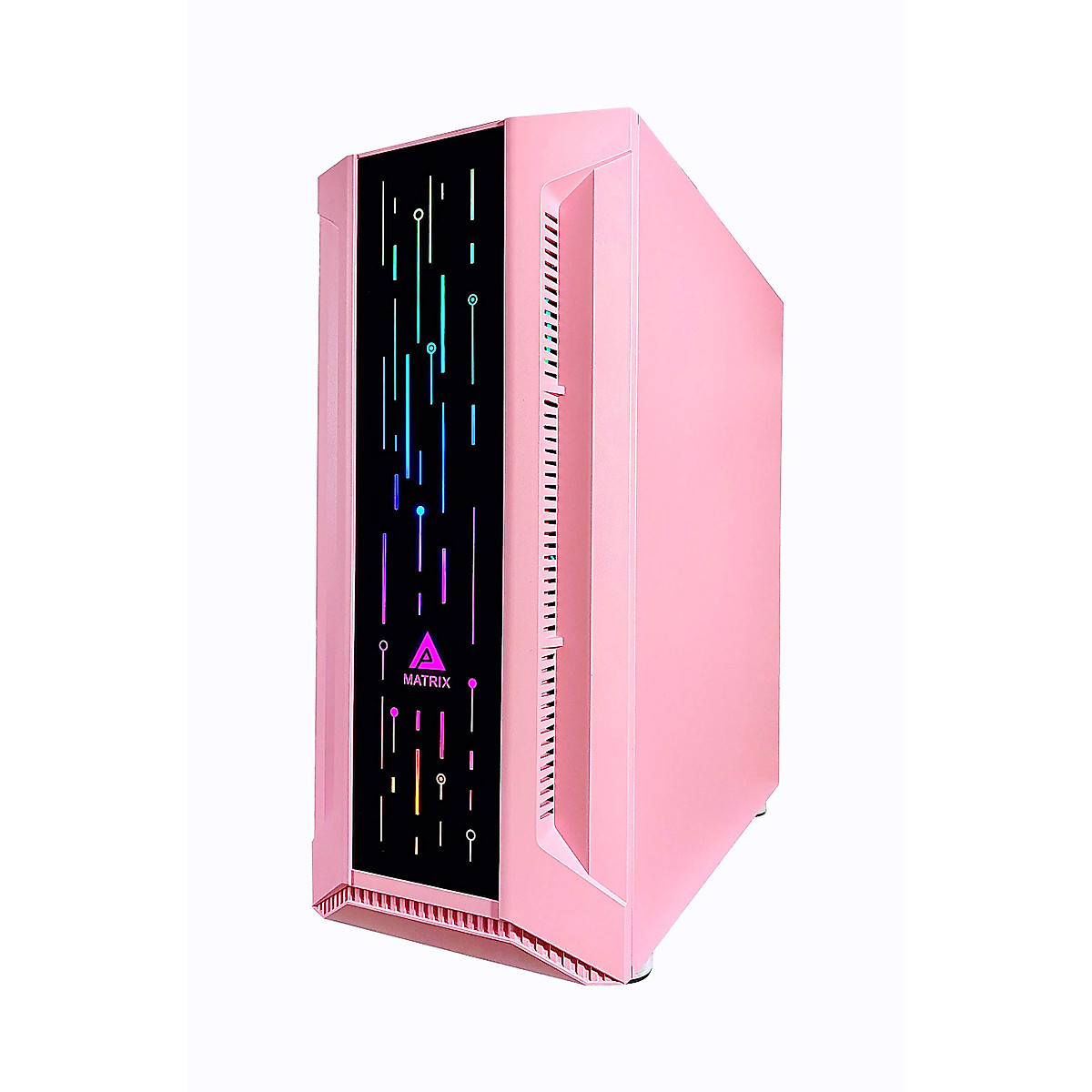 Apevia Matrix-PK Mid Tower Gaming Case with 1 x Tempered Glass Panel, Top USB3.0/USB2.0/Audio Ports, 4 x RGB Fans, Pink Frame