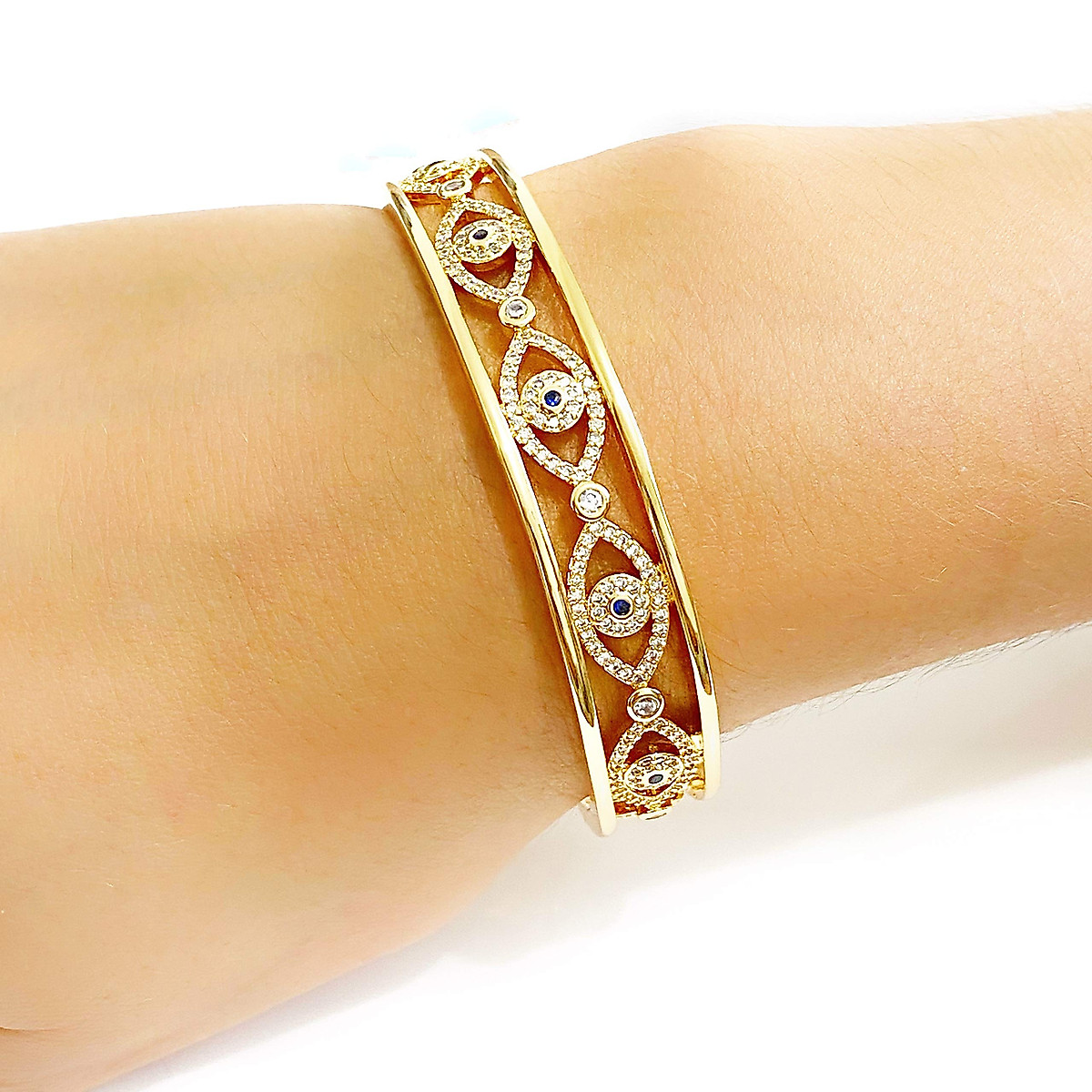 LESLIE BOULES 18K Gold Plated Evil Eye Cuff Bracelet for Women Fashion Jewelry