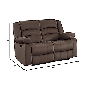 Blackjack Furniture Winthrop 60" Modern Manual Reclining Loveseat, Soft Microfiber Upholstery, Extra Padded Back, Lumbar Support & Smooth Reclining Mechanism, Space-Saving Recliner, Loveseat, Brown