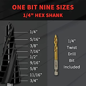 S&F STEAD & FAST Cobalt Step Drill Bit for Metal, Three Spiral Flute, 1/4"-3/4", 1 pc, Heavy Duty Unibit, 1/4" Hex Shank, HSS M35 Steel Step Bit for Sheet Metal, Stainless Steel, Aluminum