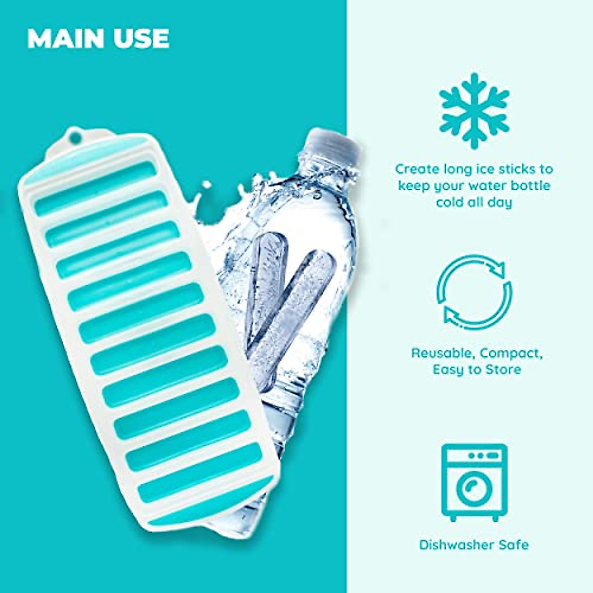 Jacent Resusable Silicone and Plastic Water Bottle Ice Cube Stick Tray, Easy Push & Pop Ice Cubes for Water Sports Bottle: 1 Pack