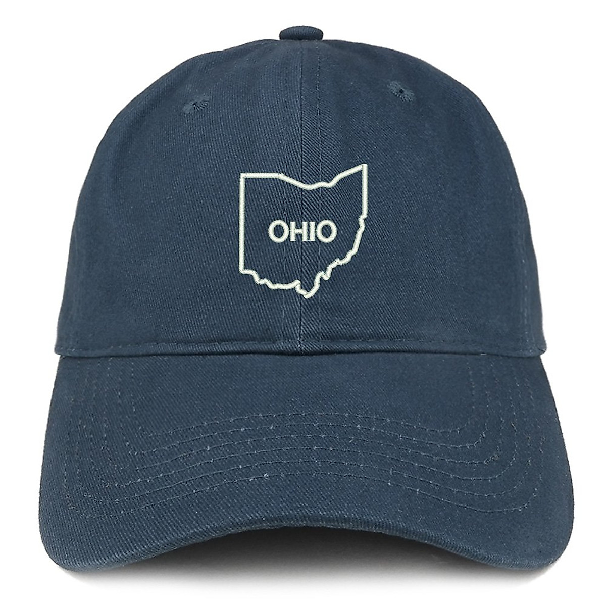 Trendy Apparel Shop Ohio Text State Outline State Embroidered Cotton Dad Hat- NAVY