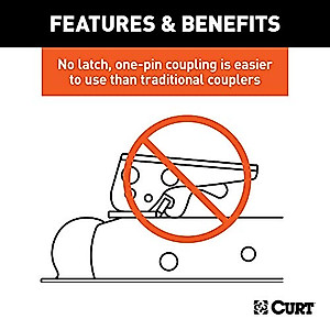 CURT 25470 QuickPin No-Latch Trailer Coupler for 2-Inch Hitch Ball, 2-in Channel, 3,500 lbs