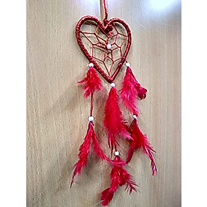Fikimos Dream Catchers Wall Decor, Handmade Feather Bedroom Home Car Decor Nursery Room Hanging Decoration (3" Red Heart)