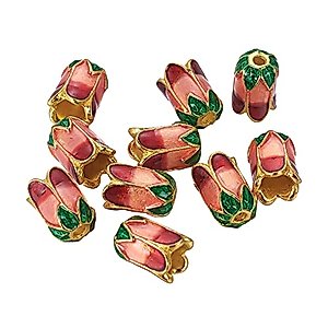 PH PandaHall 10pcs Trumpet Flower Beads 5-Petal Flower Bead Caps Pink Enamel Flower Bead Caps Filigree Bead Stopper for DIY Earring Necklace Bracelet Hair Pin Bag Ornament Keychain Jewelry Making
