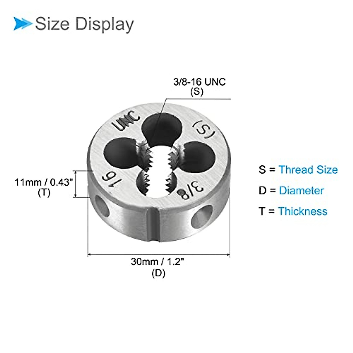CoCud Round Threading Dies, 3/8-16 UNC Thread, 9SiCr Alloy Tool Steel Screw Milling Tools - (Applications: for Machine Thread Repair), 2-Pieces