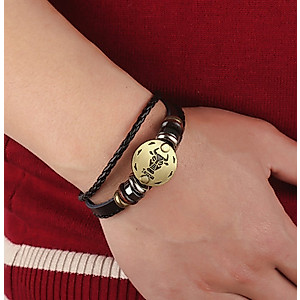 Hamoery Punk Alloy Leather Bracelet Constellation Braided Rope Bracelet Bangle Wristband(Taurus)
