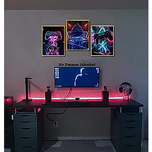 Neon Gaming Art Posters, 12"x16" Video Game Canvas Wall Art, Gamepad Playstation Controller Decorative Interior Painting Wall Art Posters for Teenage Boys Room Playroom Decor, (Set of 3-Unframed)