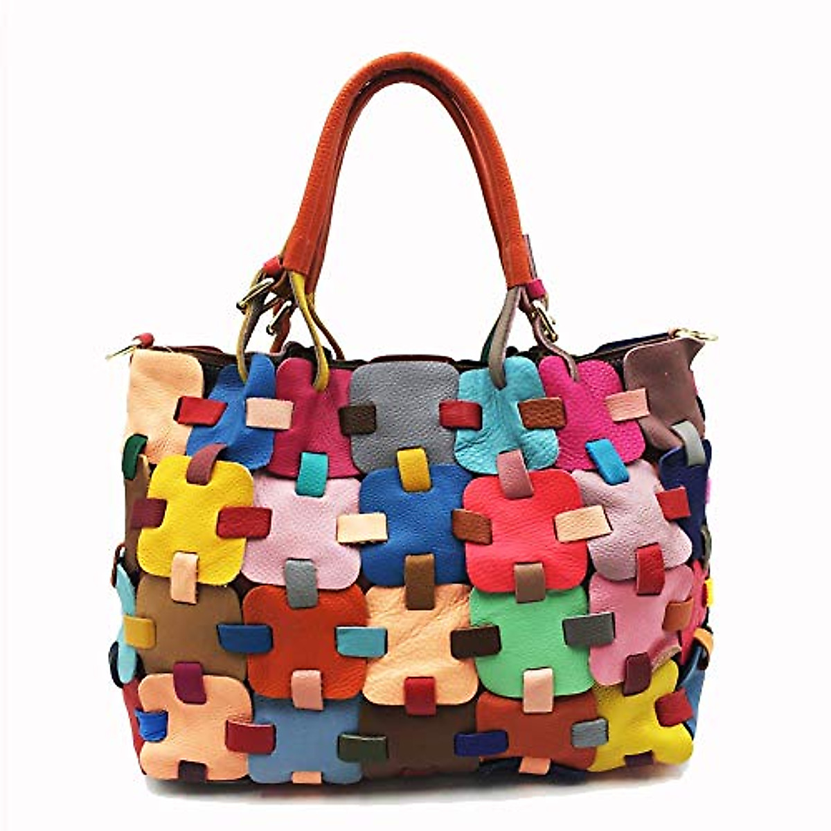 Segater Multicolor Hobo Shoulder Bag Genuine Leather Random Colorful Square Splicing Handbag Large Tote Satchels Crossbody Purses