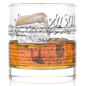 Well Told Authentic U.S. Constitution Whiskey Glass Set (11 oz, Set of 2) We The People Whiskey Glass Set, American Patriotic Old Fashioned Cocktail Glasses