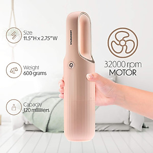 STARUMENT Portable Hand Vacuum Cleaner for Dust Pet Hair Dirt Home Car Interior, Furniture Lightweight Easy to Use, Compact Design Battery Rechargeable with USB-C Cable Pink