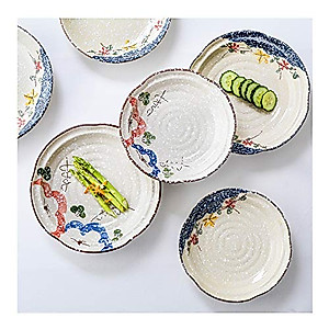 Dishes Plates Round Ceramic Floral Motifs Dinner Plate, Glazed Dessert, Salad, Pasta plate, 8 Inch Appetizer Plate, Set of 4 Piece. Home dining plate (Color : A)
