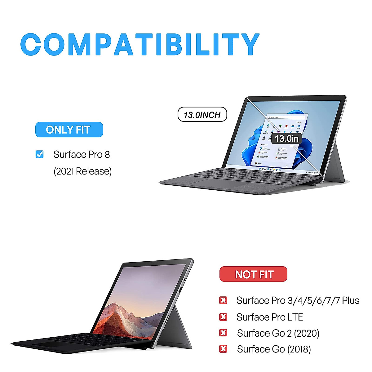 ProCase Case for Surface Pro 8, Rugged Protective Cover with Built-in Hand Strap Compatible with Type Cover Keyboard for 13.0" Microsoft Surface Pro 8 2021 Release –Navy